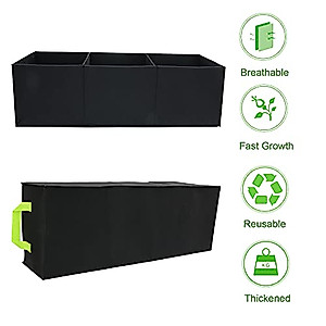 Auroal Plant Grow Bags, 2 Pack Fabric Raised Planting Bads, 3 Holes Rectangle Grow Bag, 15 Gallon Breathable Potato Tomato Planter Pots for Outdoor Vegetables Plant Flowers (Black)
