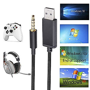 Koffmon 3.5mm to USB Replacement A40 Audio Cable Inline Mute Volume Control Nylon Braided Cord Virtual Surround Sound 7.1 Wire Compatible with Astro A10 A40 A30 A50 Gaming Headphones (Black)