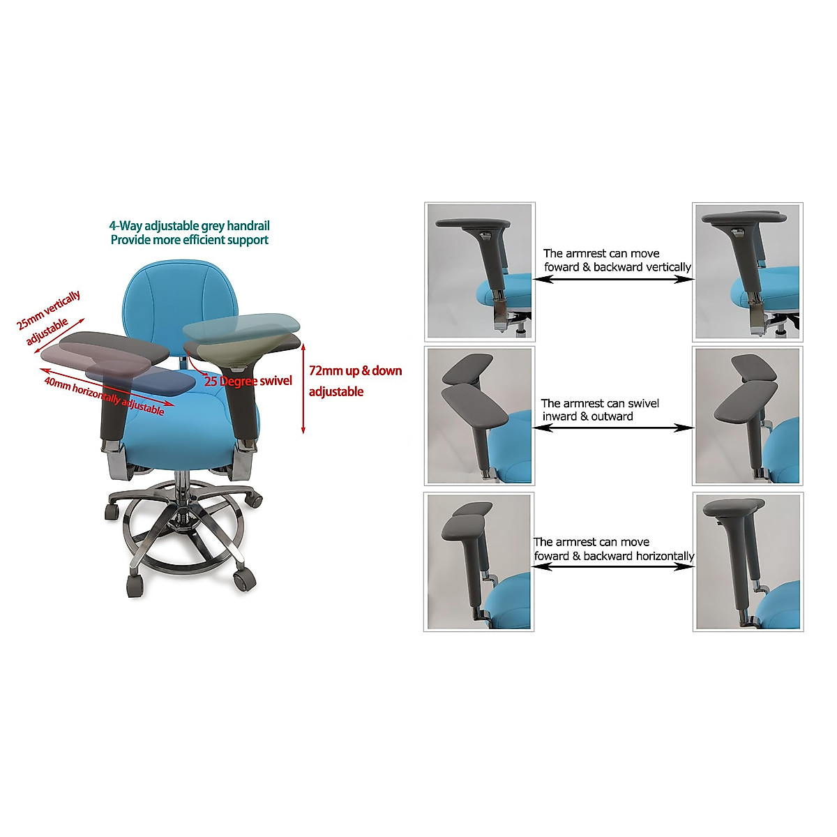 Ergonomic Dental Saddle Assistant Chair Stool with Rotatable 4D Armrest and Back Support for Microscope Operator in Dental Clinics,Luxury Aluminium Foot Operated Base (C10 Grey)