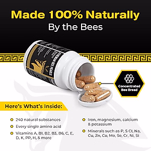 Bee Pollen Supplement Athenian Bee Pearls | Natural Immunity & Vitality Support Bee Pollen Capsule | Spartan Bee Bread Extract & Vitamin C | Non GMO, Nothing Synthetic, All Natural Organic Bee Pollen