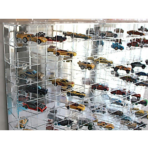 DisplayGifts Clear Acrylic Display Case for 1:64 Scale Hot Toy Cars Wheels Model Cars Display with 144 Compartments in 45 Degree Angle, Clear, UV Protect 22.5 X 30.4 X 3 Inches, Wall Mounted Storage