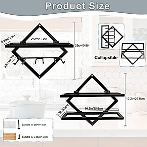 2 Style Metal Wall Mounted Wine Holder, Upgrade Foldable Hanging Wall Wine Rack Organizer for 2 Liquor Bottles, Red Wine Bottle Display Hanger with Screws for Home Kitchen Bar Wall Décor