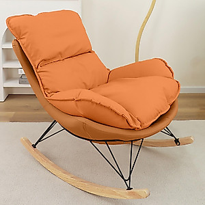 Outdoor Rocking Chair, Comfy Oversized Rocker Chairs For Outside, Patio Rocker With Waterproof Thick Cushion For Backyard, Porch, Balcony, Poolside, 300lbs Weight Capacity Steel Frame ( Color : Orange