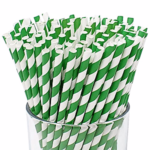 Just Artifacts Premium Disposable Drinking Striped Paper Straws (100pcs, Green)