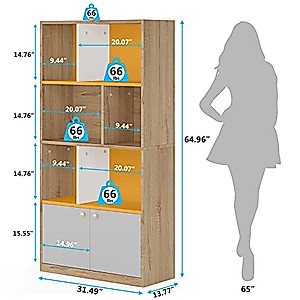 Tribesigns 65" Tall Bookcase, 5-Tier Freestanding Cube Bookshelf with Door & Storage Shelves, Modern Display Storage Organizer with 6-Open shelf and Floor Cabinet for Living Room, Bedroom, Home Office
