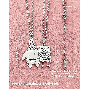 HOFOYA A pair Spongebob and Patrick Star Necklace,Sisters Necklace Set 2,Best Friend Pendant of 2 BFF Friendship Cute Funny Cartoon Necklaces, Christmas Birthday Valentine's Day Gift.