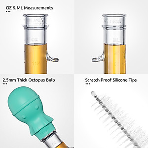 U-Taste 1.5oz Angled Turkey Baster - 228.2℉ Heat Resistant Food Grade Tritan and Silicone Large Octopus Bulb Baster Set with Cleaning Brush for Cooking Basting Meat Poultry Beef Chicken (Aqua Sky)