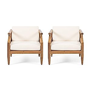 Christopher Knight Home Daisy Outdoor Club Chair with Cushion (Set of 2), Teak Finish, Cream