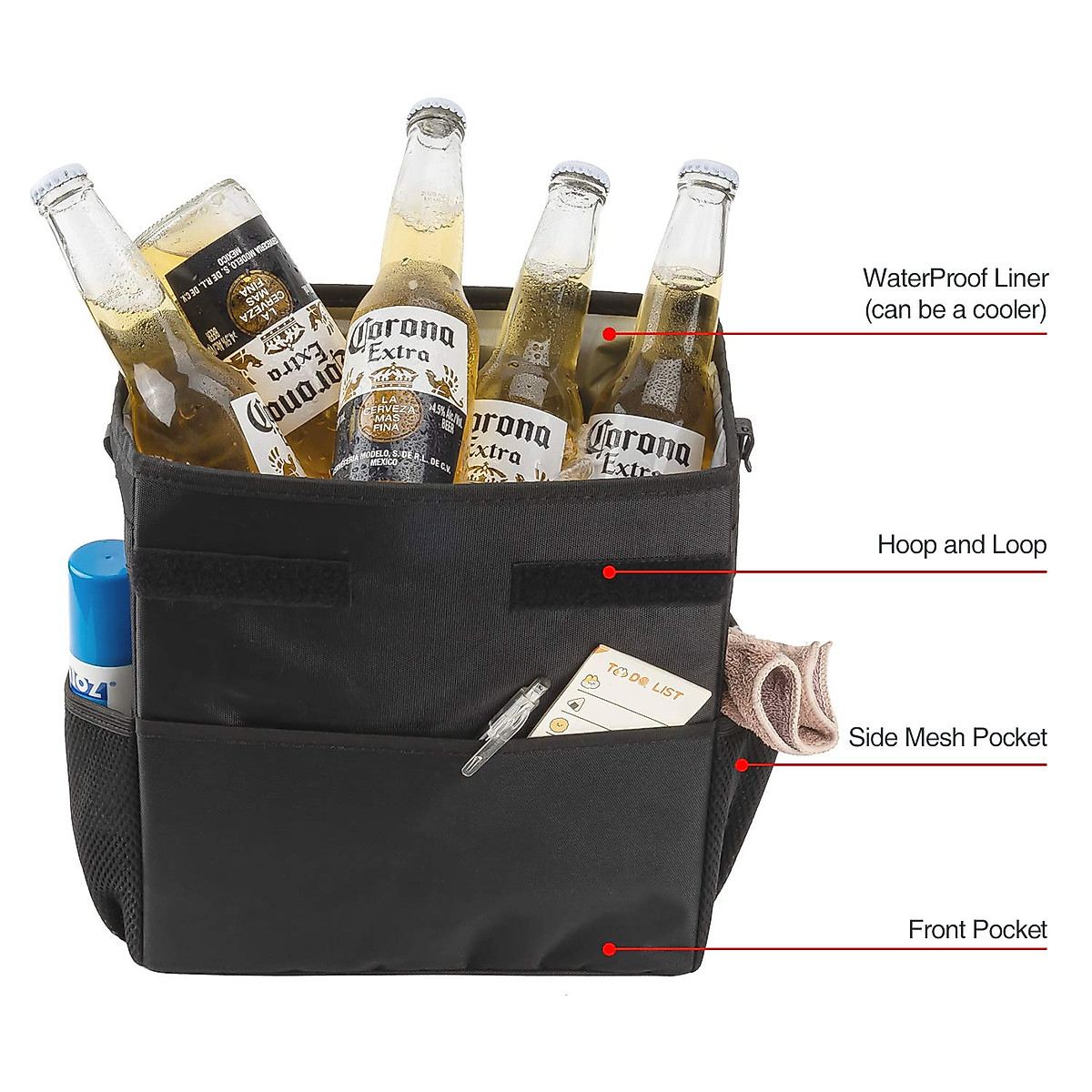 Ryhpez Car Trash Can with Lid - Car Trash Bag Hanging with Storage Pockets, Leak-Proof Collapsible Garbage Bin for Car(3.2 Gallon/12L)