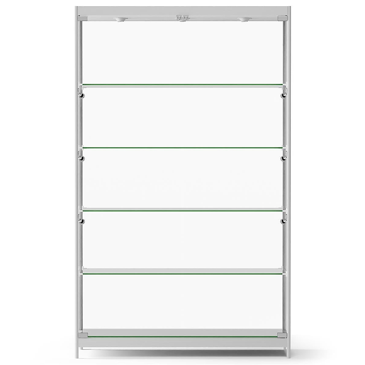 Displays2go Tempered Glass Showcases in Silver, Anodized Aluminum & Melamine, LED Lighting – Silver (LESC4816SV)