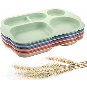 Nicunom 8 Pack Unbreakable Divided Plates, 5-Compartment Wheat Straw Tray Divided Food Plates Lunch Trays Section Plates for kids Adults, Microwave Dishwasher Safe, BPA Free, 11 Inch