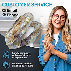 Sanilo Soft Close Toilet Seat ROUND, Quiet and Slow Close Lid and Seat, Strong Bumpers and Hinges, Marble Brown