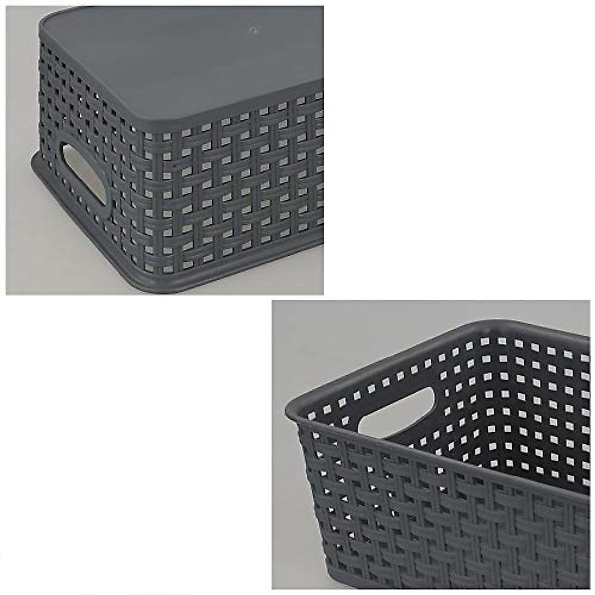 Bringer Grey Plastic Weave Storage Baskets, 6-Pack, F