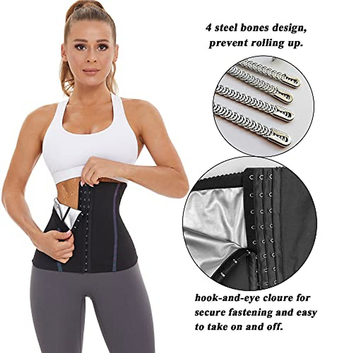 NINGMI Waist Trainer for Women Cincher Corset Waste Timmer Sweat Belt Tummy Control Sauna Workout Girdle Weight Loss Shaper Black