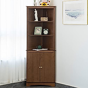 Maydear Bamboo Corner Cabinet with Doors, Free Standing Corner Storage Cabinet Tall Corner Cabinet, Storage Organizer for Living Room, Bathroom, Bedroom, Home Office, Kitchen