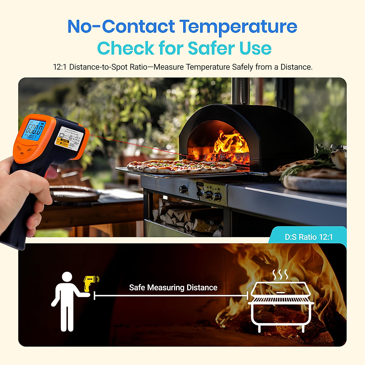 Etekcity Infrared Temperature Thermometer Gun, Laser Food Temp Gun for Pizza Oven, Griddle, Grill, Meat, Candy, Vehicle's Engine, Surface Temp Reader -58°F to 842°F, Orange