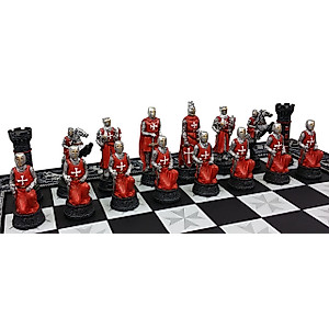 HPL Medieval Times Crusades Red and White Armored Maltese Knights Chess Set with 17" Board