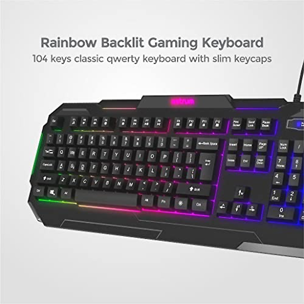 ASTRUM KG200 Wired Gaming Keyboard, LED Rainbow Gaming Backlit, 19 Anti-ghosting Keys, Quick-Response, Multimedia Control for PC and Desktop Computer