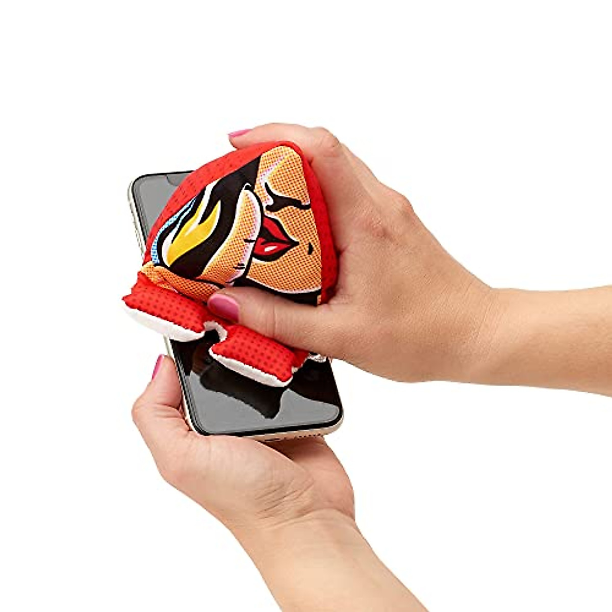Plusheez Mobile Phone Holder | 2 in 1 Phone Stand with Micro Fibre Wipe | Screen Cleaner | Universal Phone Stand for Kids Children Adults | eReader/Kindle/Smartphone/Small Tablet Compatible (Lips)