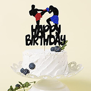 LVEUD Black flash Boxing Match Cake Topper Boxer Decor Cake Topper Sports Theme Happy Birthday Cake Topper Boxing Hobby Happy Birthday Cake Topper Party Cake Decorations