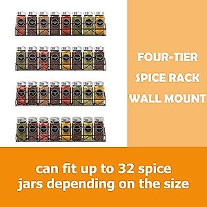 Wall Mounted Spice Racks Organizer, Auledio 4 Pack Seasoning Shelves Organizers for Cabinet, Storage Rack Hanging Shelf Set for Kitchen, Cupboard, Pantry Door, Bathroom, Black