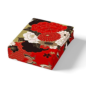 Erosebridal Japanese Style Bedding Set Butterfly Duvet Cover, Retro Flower Comforter Cover Romantic Garden Style Bedspread Cover, Red Decorative 3Pcs Queen Size, Bedding Collection