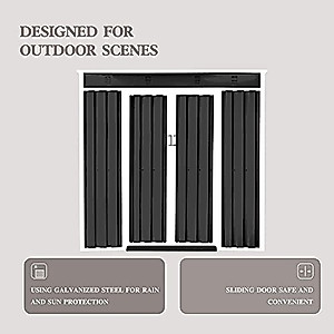Oakmont Outdoor 4×6 FT Storage Shed Walk-in Garden Tool House with Double Sliding Doors, Steel Cabin Yard Lawn (Grey)