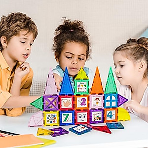 PicassoTiles Magnetic Building Blocks with Tiles and Click-in Educational Graphic Arts Magnet Construction Toy Set STEM Learning Playset Child Brain Development Stacking Playboard