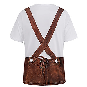 yolsun Oktoberfest Men's Short Sleeve Bavarian German Lederhosen T-Shirt Costume (X-Large,White)