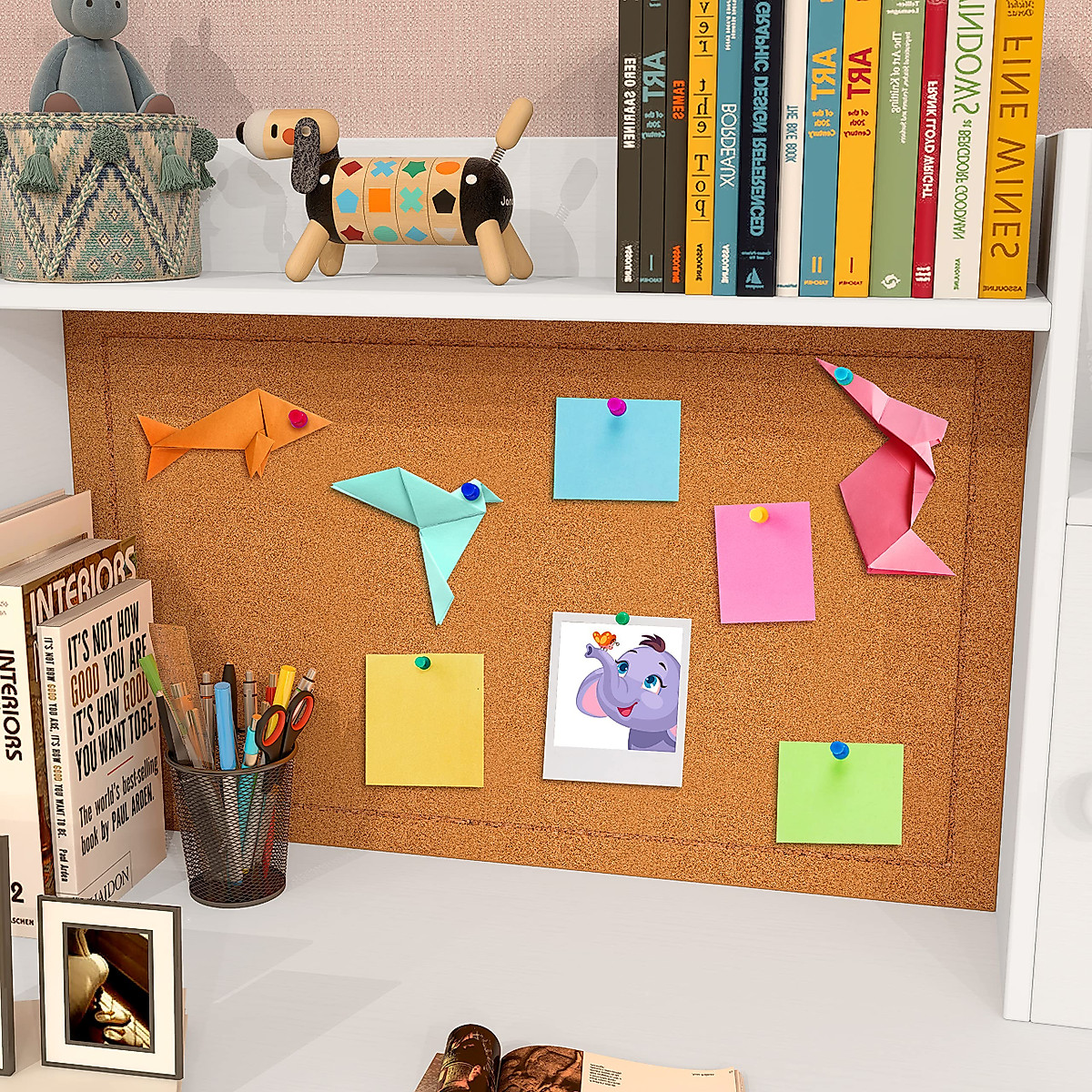 Vhger White Kids Desk and Chair Set, Childrens Computer Desk with Drawers and Storage Shelf, Kids Study Desk and Chair Set for 3-12 Years Old Kids