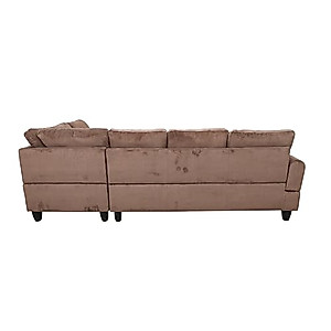 NOTOP 3-Piece Corduroy L-Shaped Sectional Sofas, Button Tufted Upholstered Couch Set with Right Chaise Longue and Storage Ottoman, for Living Room, Home, Office, 97, Dark Brown