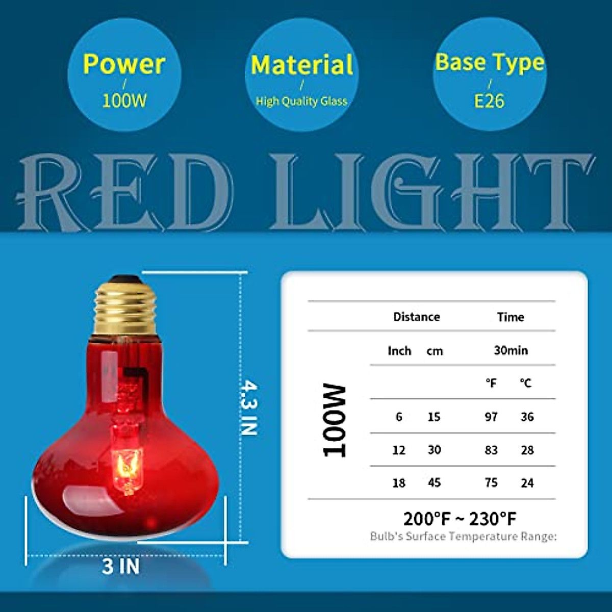 HANJION 2 Pack 100W Reptile Heat Lamp Bulb, UVA Reptile Infrared Basking Bulb, Red Glass Heat Bulbs for Reptiles and Amphibians, Bearded Dragon, Lizard, Tortoise, Hedgehogs