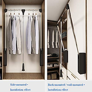 Pull Down Closet Rod Rail, Wardrobe Lift Rail Organizer Storage System Clothes Hanger Dormitory Clothes Bar Hardware Closet Pole Clothing Finishing Rack, Adjustable Width, Wall Mounting Industrial Fra