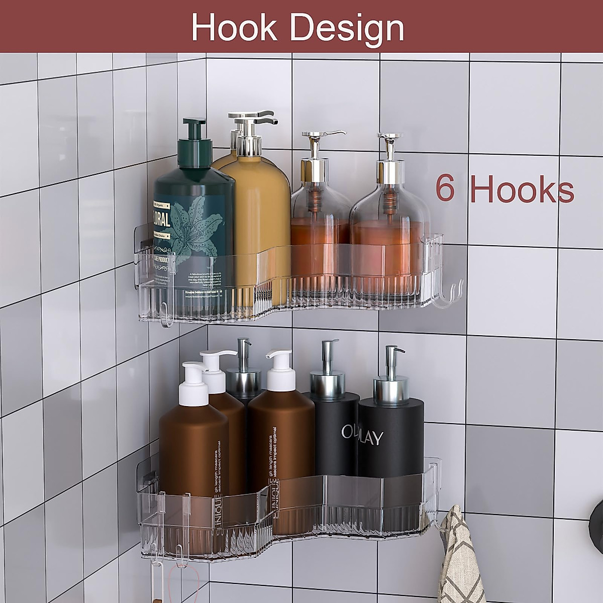 Cq acrylic Corner Shower Caddy - 2 Pack,Adhesive Shower Organizers,Wall Mounted Rustproof Clear Shower Shelves,No Drilling Bathroom Shampoo Organizers and Shower Storage Racks,Space-Savin