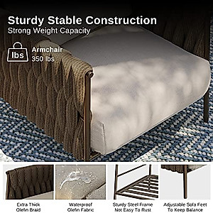 EAST OAK 3 Pieces Patio Furniture Set, Armchairs with Coffee Table, Outdoor Furniture with Thick Cushion, Modern Furniture Deep Seating for Garden Porch, Chestnut Brown & Creamy Apricot