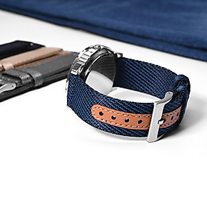 BISONSTRAP Sporty Nylon Watch Bands, Military Watch Strap for Men 22mm, Blue with Black Buckle