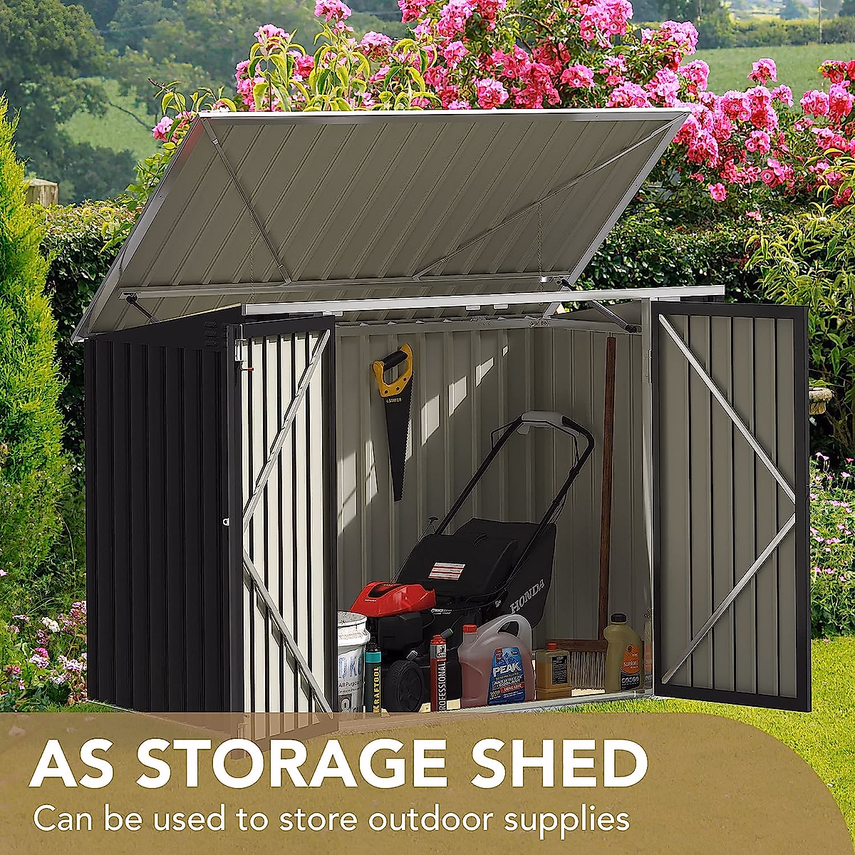 Devoko Outdoor Storage Shed 5.8 x 3.3 FT Metal Trash Shed Waterproof Outside Storage with Lid Chain Hydraulic Gas Rod for Trash Can Weeding Tools