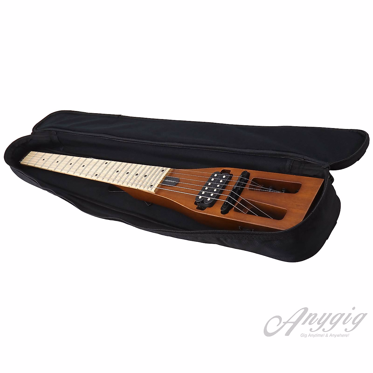Anygig Electric Guitar Practice Portable Travel 82CM 1.6KG Brown Matte Sapele Mahogany 25.5" Full Scale with Gigbag Right Handed Gift Idea