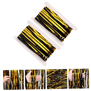 FUOYLOO 2pcs Black Gold Rain Curtain Backdrop Curtain for Party Graduation Fringe Curtain Party Supplies Prom Props Fringe Backdrop Streamer Aluminum Foil The Pet Baby Metal Foil