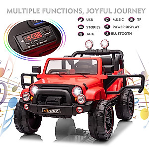 2 Seater Ride On Truck and Car Cover, 12V Children's Electric Car with Parental Remote Control, Music, MP3 Player, LED Lights, Spring Suspension, Red