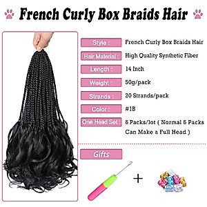 French Curl Crochet Braids 14 Inch 6 Packs Crochet Box Braids With Curly Ends Goddess Box Braids Crochet Hair Pre Looped French Curl Braiding Hair for Women (#1B)