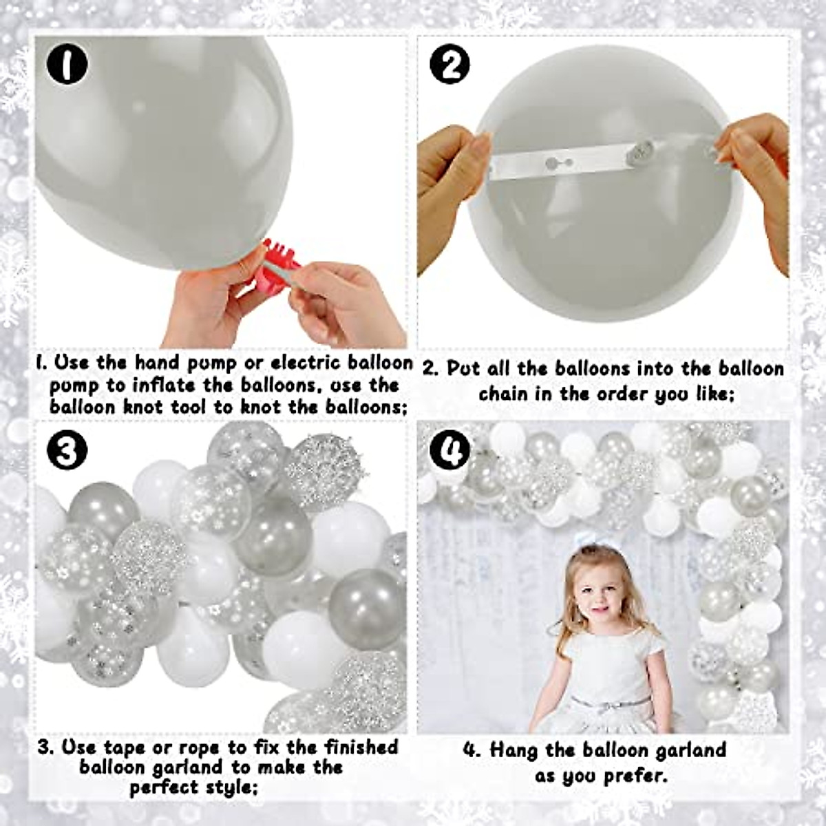White Silver Snowflake Balloons Garland Arch Kit, Silver Snowflake Confetti Balloons Arch Winter Wonderland Party Decorations for Winter Baby Shower Birthday Baby Its Cold Outside Decorations