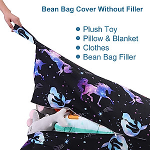 MELANIE'S POWER 200L Animal Storage Bean Bag Cover, Kids Toy Storage Organizer Stuffed Seat Soft Velvet Floor Foldable Chair Sofa Seat Cover for Kids and Adults(Unicorn)
