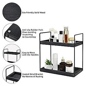 Updesign 2 Tier Bathroom Counter Organizer, Wooden Bathroom Organizer Countertop Bathroom Tray, Bathroom Countertop Organizer Kitchen Spice Rack Coffee Station Organizer Bathroom Organizer