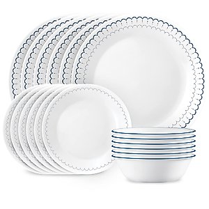 Corelle 18-Piece Dinnerware Set, Service for 6, Lightweight Round Plates and Bowls Set, Vitrelle Triple Layer Glass, Chip Resistant, Microwave and Dishwasher Safe, Caspian