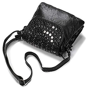 LaRechor Medium Crossbody Bag Multiple Pocket Women Shoulder Purse with Rivets Black