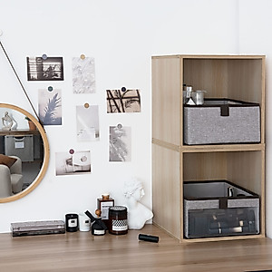 StorageWorks Fabric Storage Bins with Clear Window and 2 Handles, Foldable Closet Organizers for Shelves, Drawer Organizers for Clothing, Mixing of Brown and Gray, Medium, 2 Pack