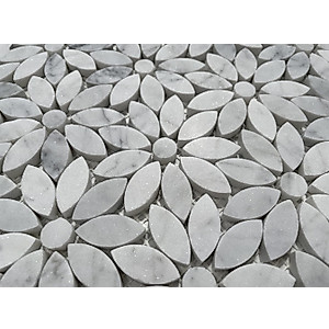 Stone Center Online Carrara White Marble Daisy Flower Pattern Mosaic Tile Honed Kitchen Bath Wall Floor Backsplash Shower (1 Sheet)