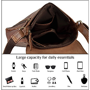 Mou Meraki Genuine Leather Brown Crossbody Purse and Handbags - Crossover Bag Over the Shoulder