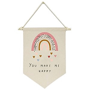 You Make Me Happy,Rainbow,Heart -Canvas Hanging Flag Banner Wall Sign Decor Gift for Baby Kids Girl Boy Nursery Teen Room Front Door